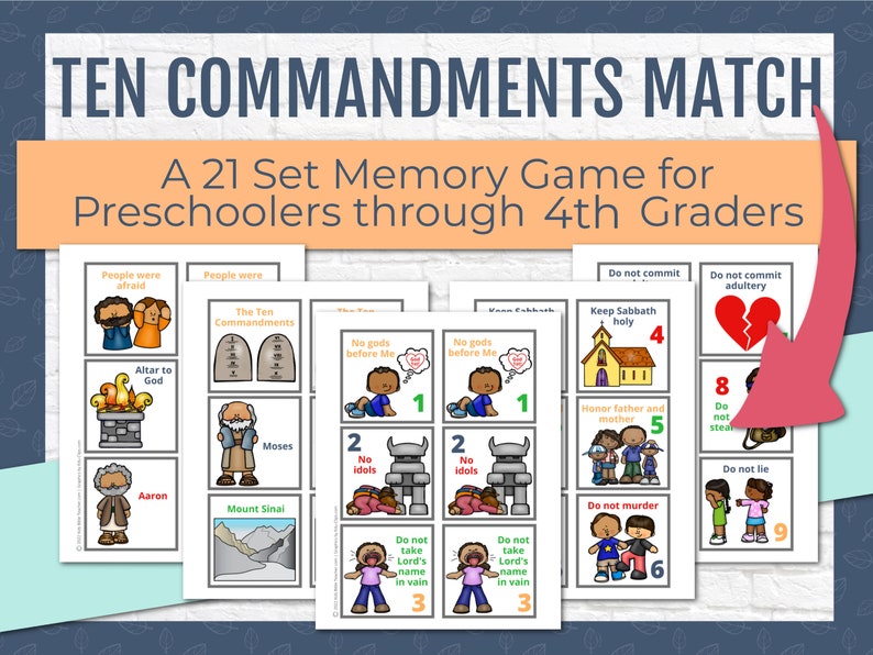 Ten Commandments Matching Game, Bible Elementary Sunday School Activity ...