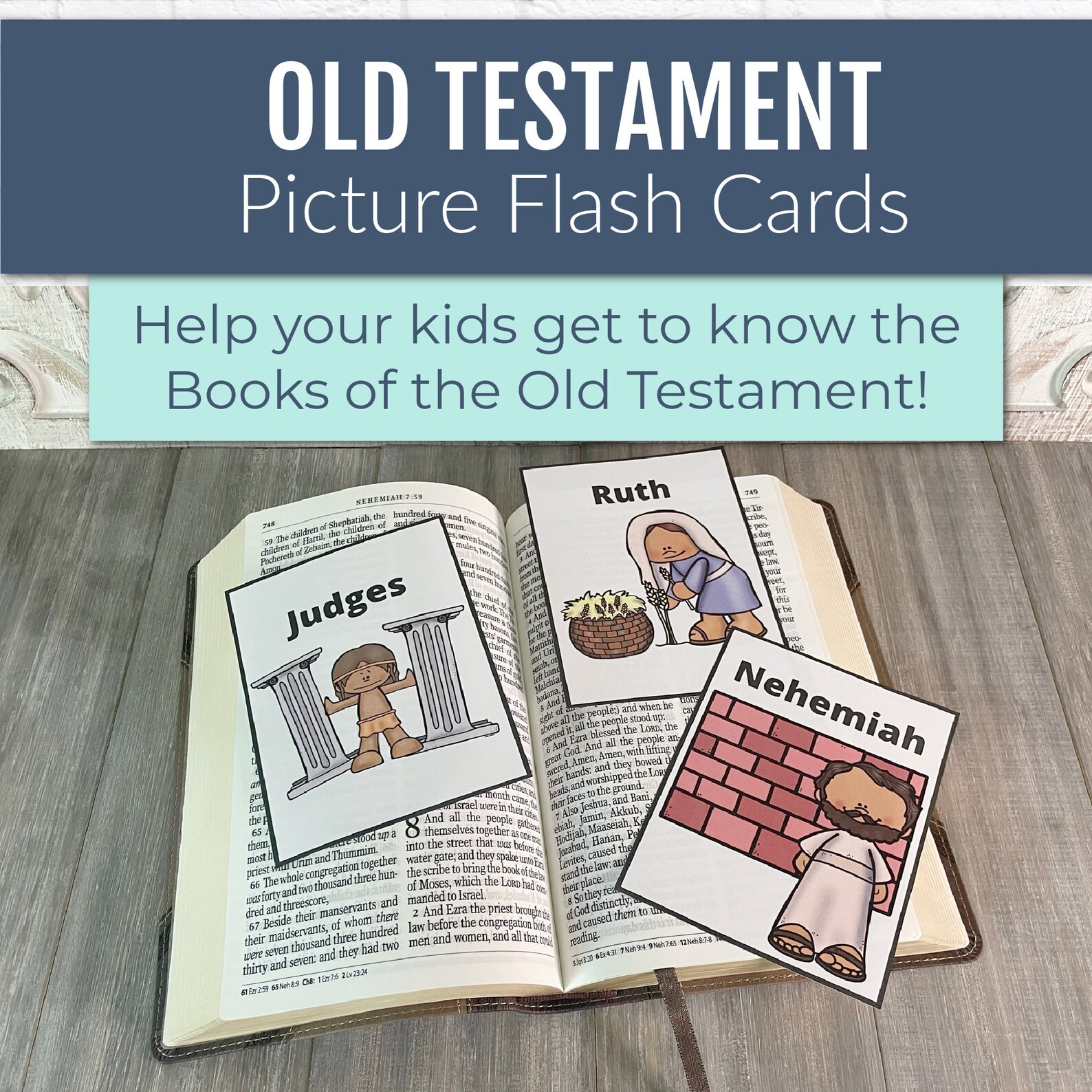 Old Testament Books of the Bible Kids Flash Cards, Bible Verse Learning ...