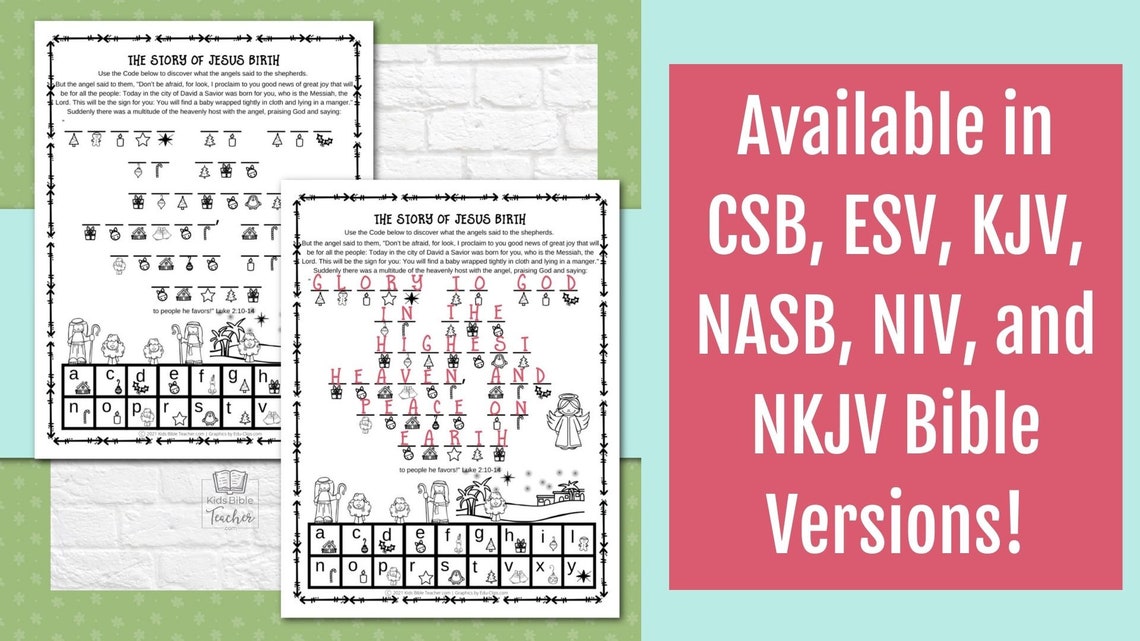 Story of Jesus Birth Bible Reading Pages for Kids, Nativity Christmas ...