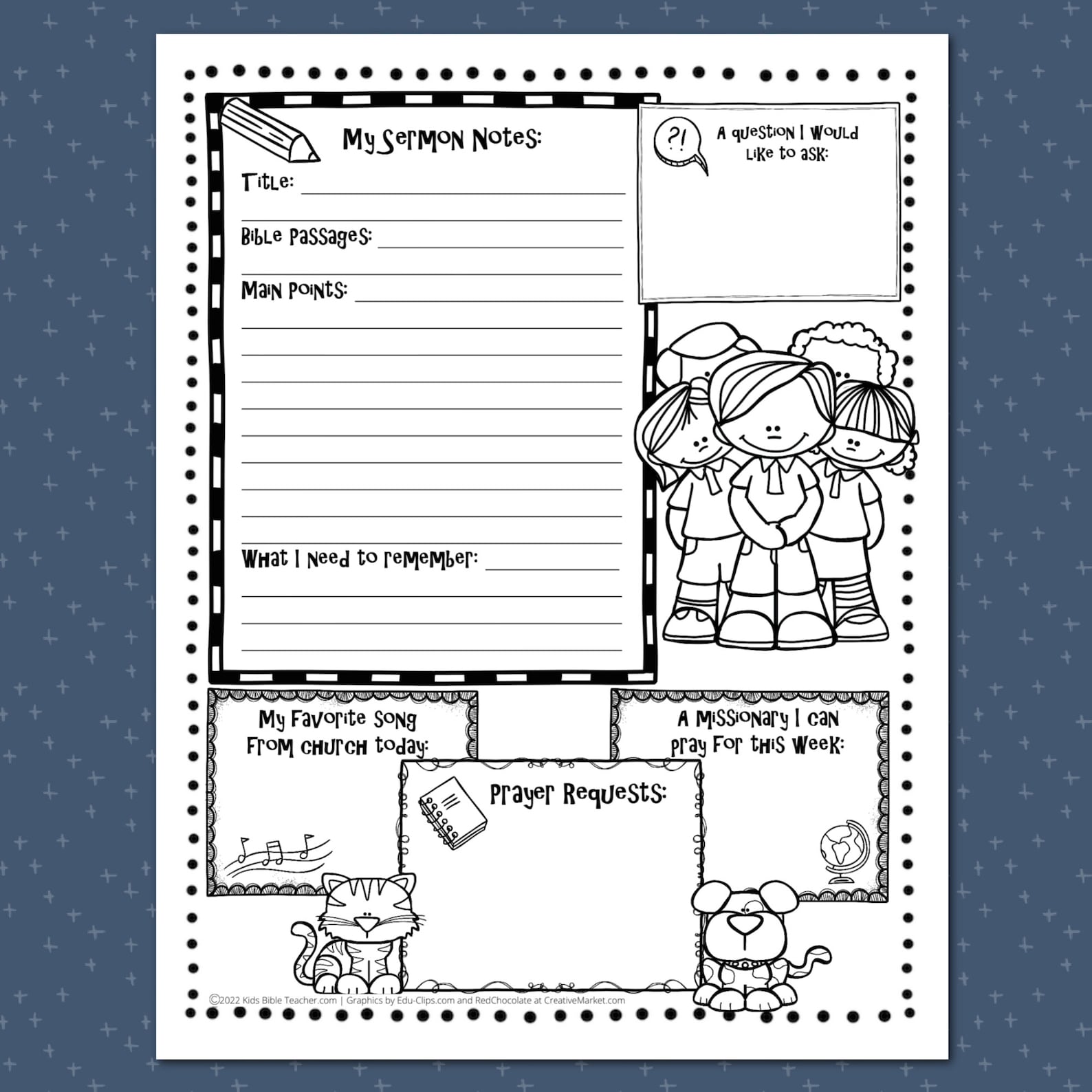 Bible Study Set for Kids, Elementary Sermon Notes, Church Worship ...