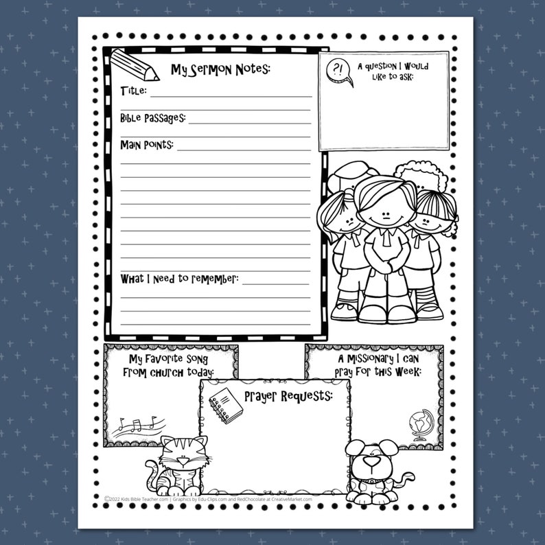 Bible Study Set for Kids, Elementary Sermon Notes, Church Worship ...