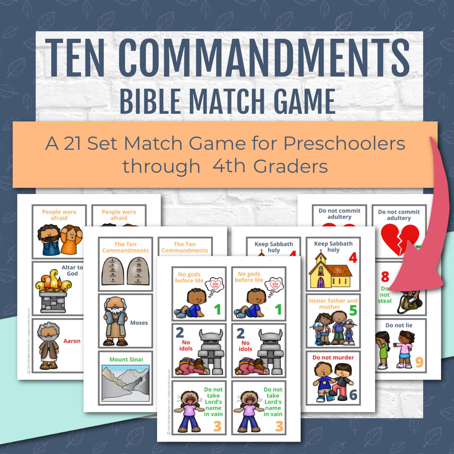Ten Commandments Matching Game, Bible Elementary Sunday School Activity ...
