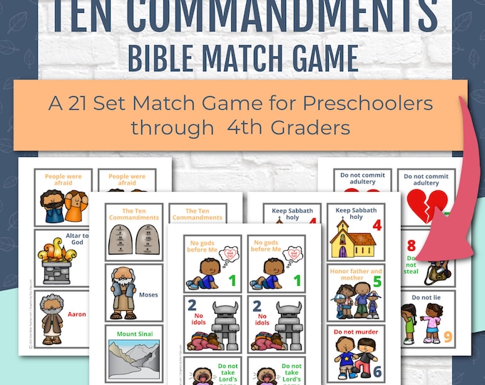 Ten Commandments Matching Game, Bible Elementary Sunday School Activity ...