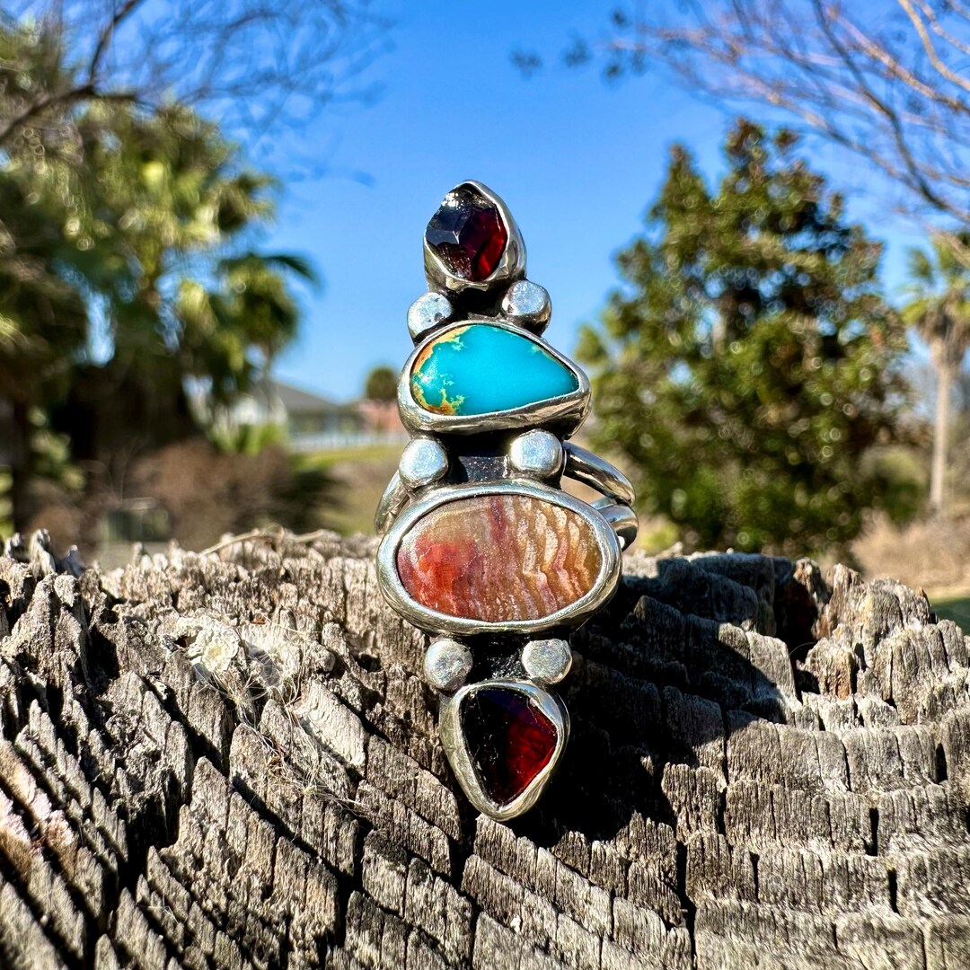Turquoise, Petrified Palm Wood With Natural Rough Faceted Red Orange ...