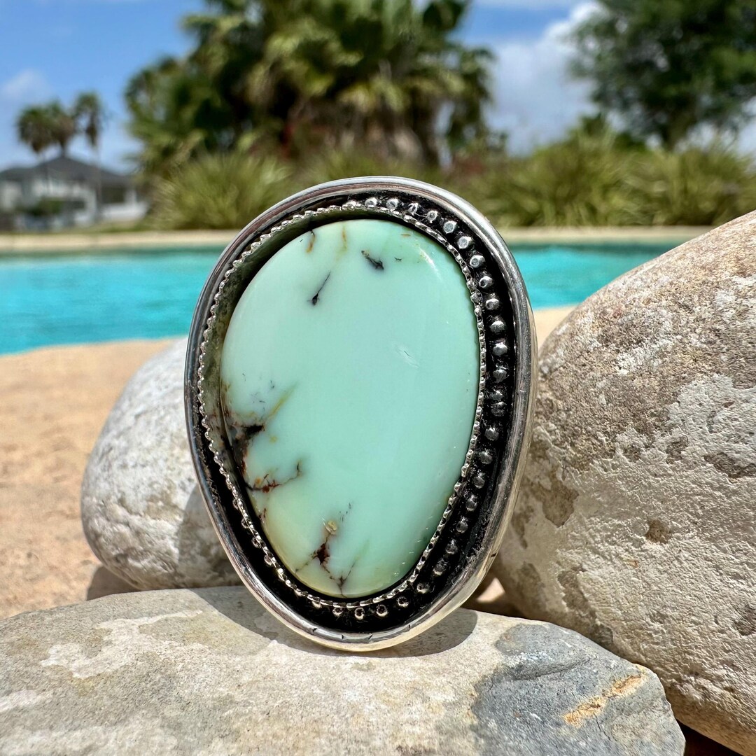 Variscite Statement Ring Southwestern Boho Sterling Silver Finished to ...