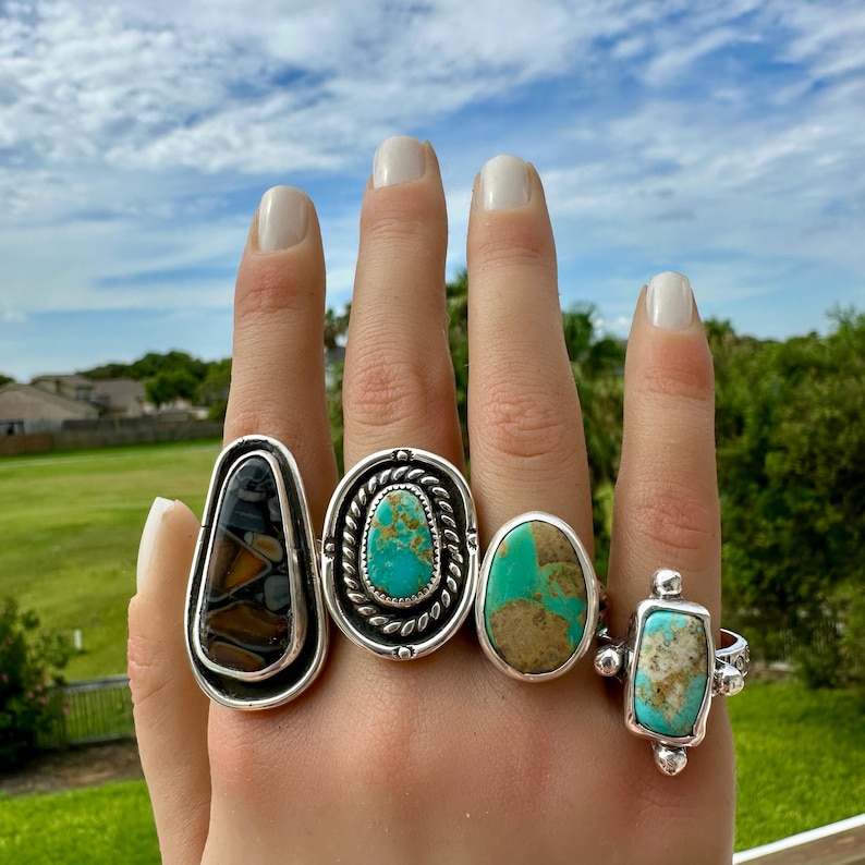 Alacran Turquoise Statement Ring / Natural Turquoise / Southwestern Ring/ Boho Ring / Statement ...