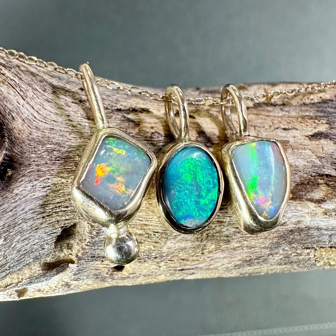 14k Yellow Gold Australian Opal Pendant / Solid Australian Opal ...