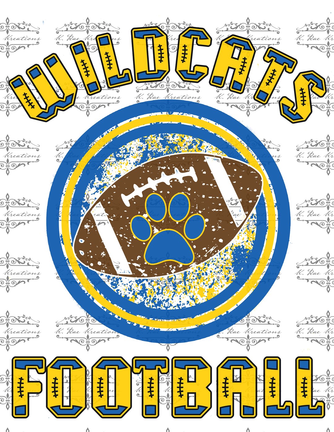 Wildcats Football Paw Print PNG: Blue and Yellow School Spirit (digital ...