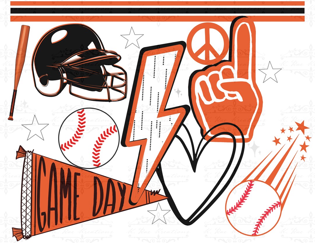 Retro Baseball PNG: Black & Orange Game Day Design (digital Download ...