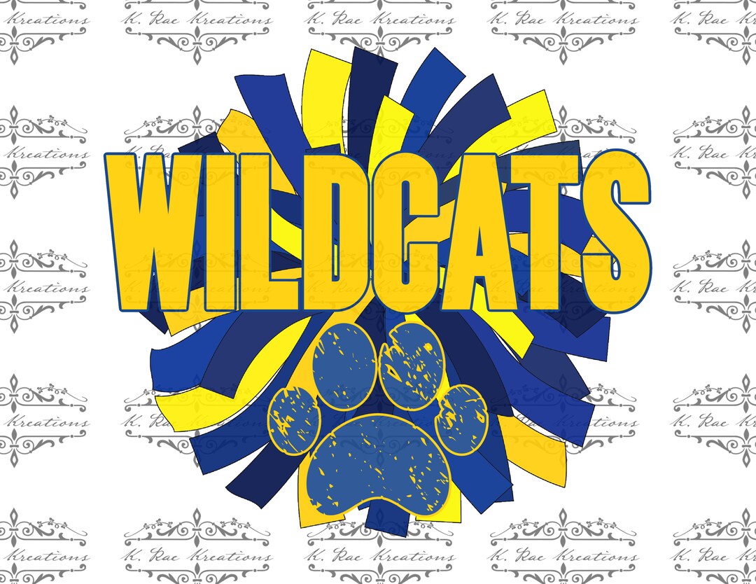 Wildcats Cheer PNG: Blue & Yellow School Spirit Design (digital ...