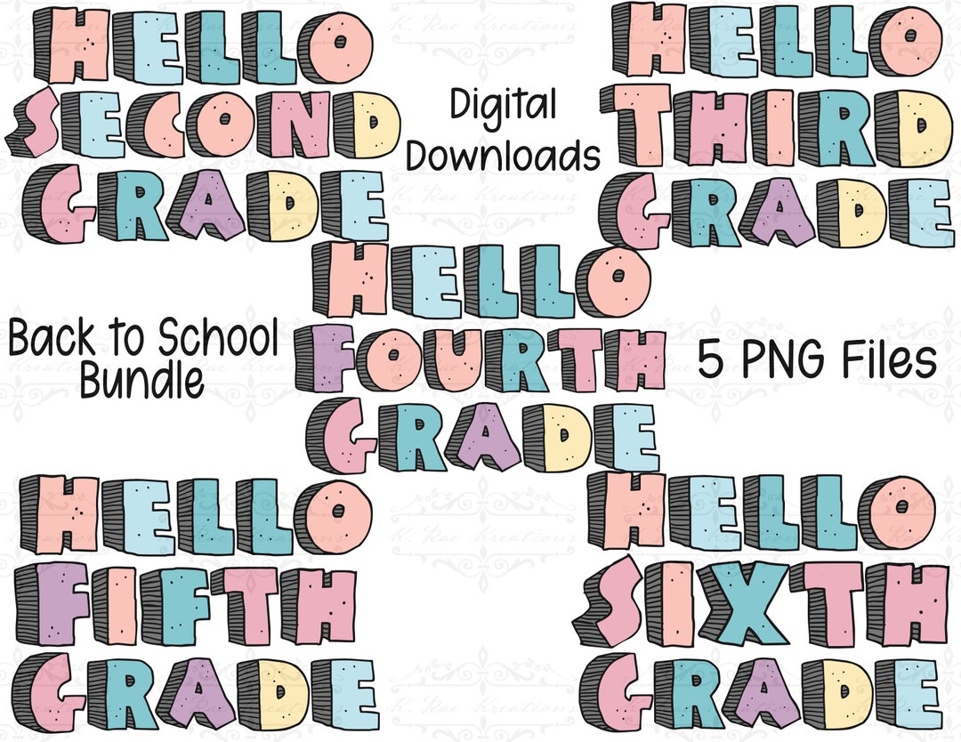 Retro Pastel Hello Grade PNG Bundle: Back to School (digital Download ...