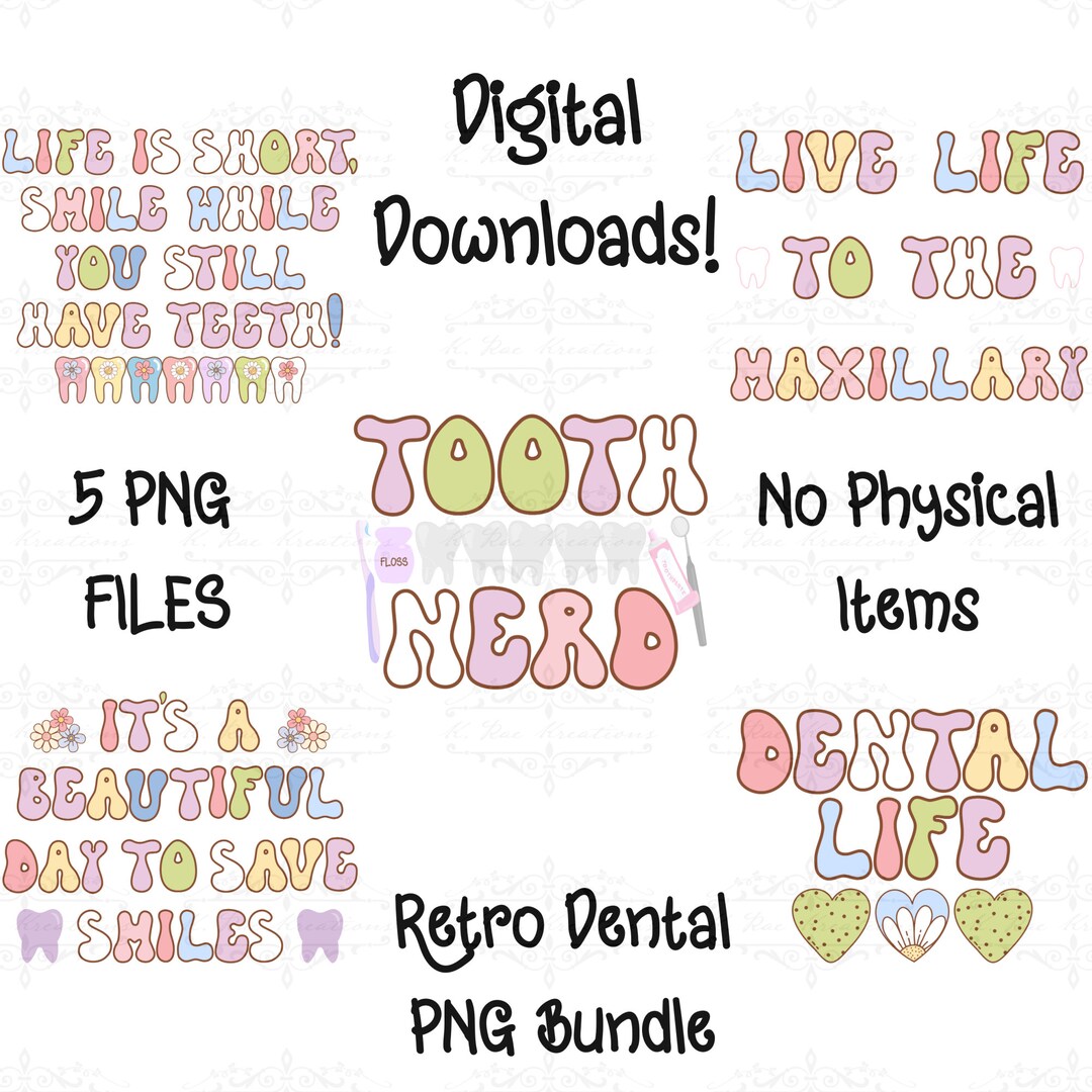 Dental PNG Bundle, Dental Hygienist Pngs for Sublimation, Retro Dental ...