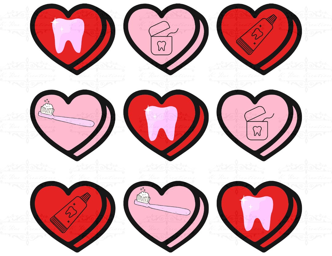 Dental Valentine's Day PNG for Sublimation, Tooth Hearts PNG, Dental ...