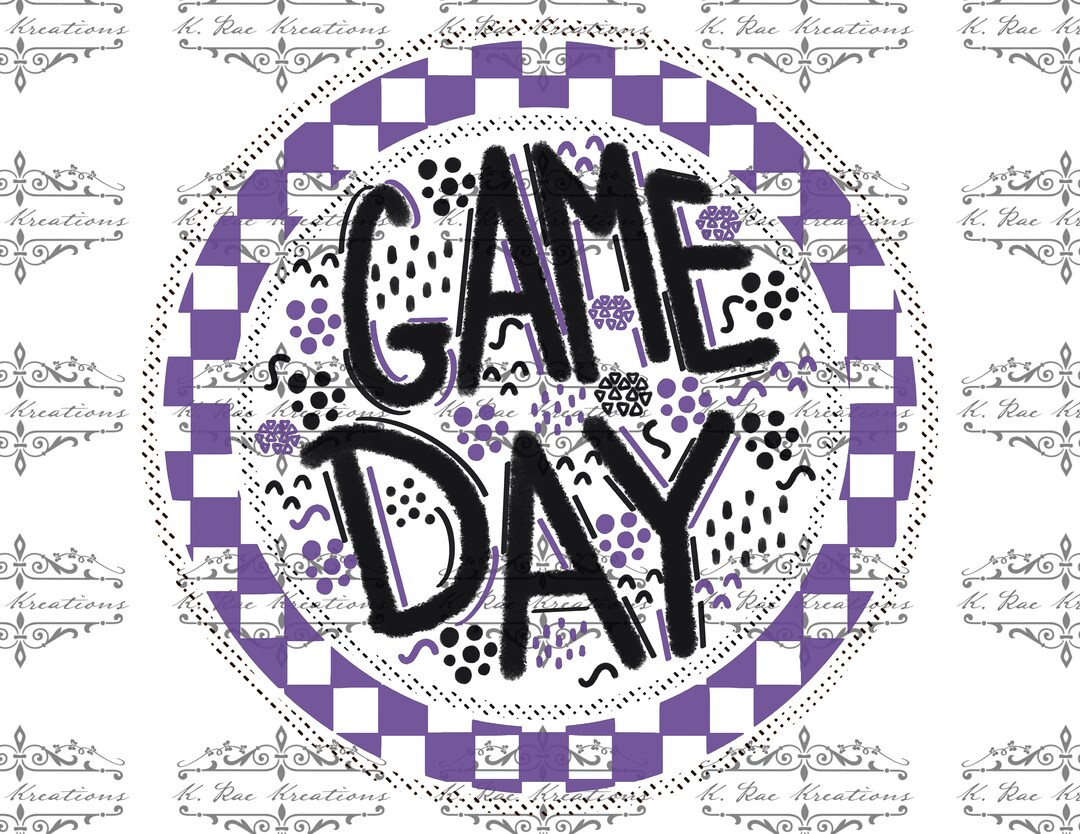 Game Day PNG for Sublimation, Black and Purple Game Day Digital ...