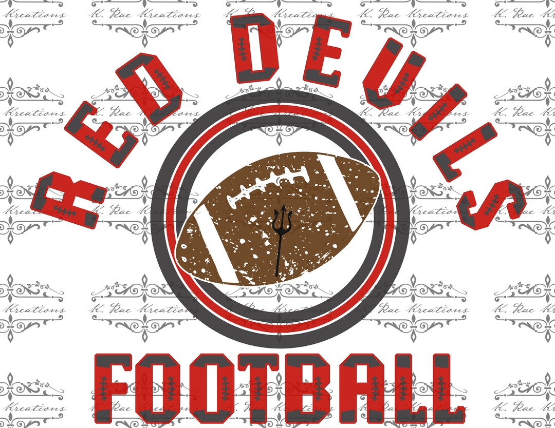 Red Devils Football PNG for Sublimation, Charcoal Gray and Red Football ...