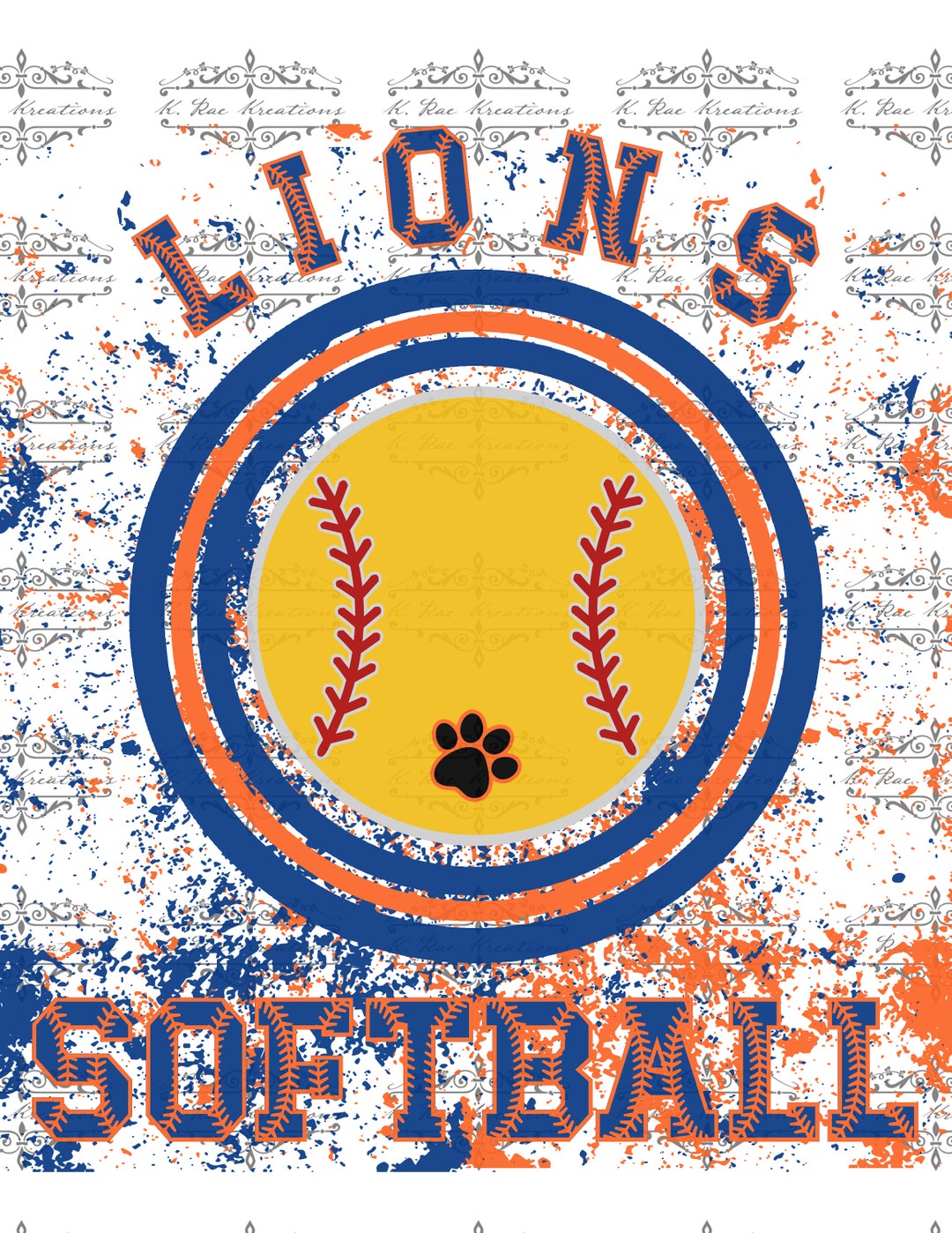 Lions Softball PNG: Blue and Orange School Spirit Design (digital ...