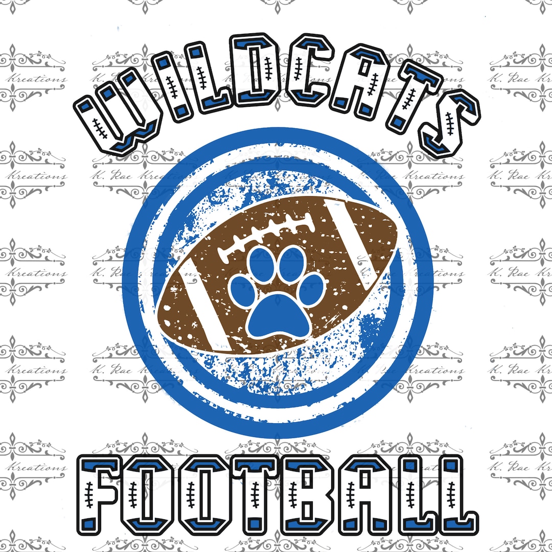 Wildcats Football PNG for Sublimation, Blue and White School Spirit ...