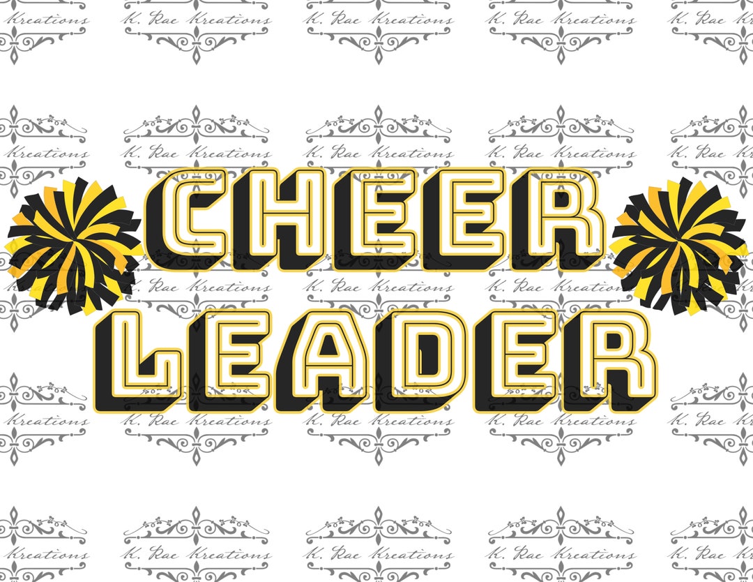 Cheerleader PNG for Sublimation, Black and Yellow Pom Poms Digital ...