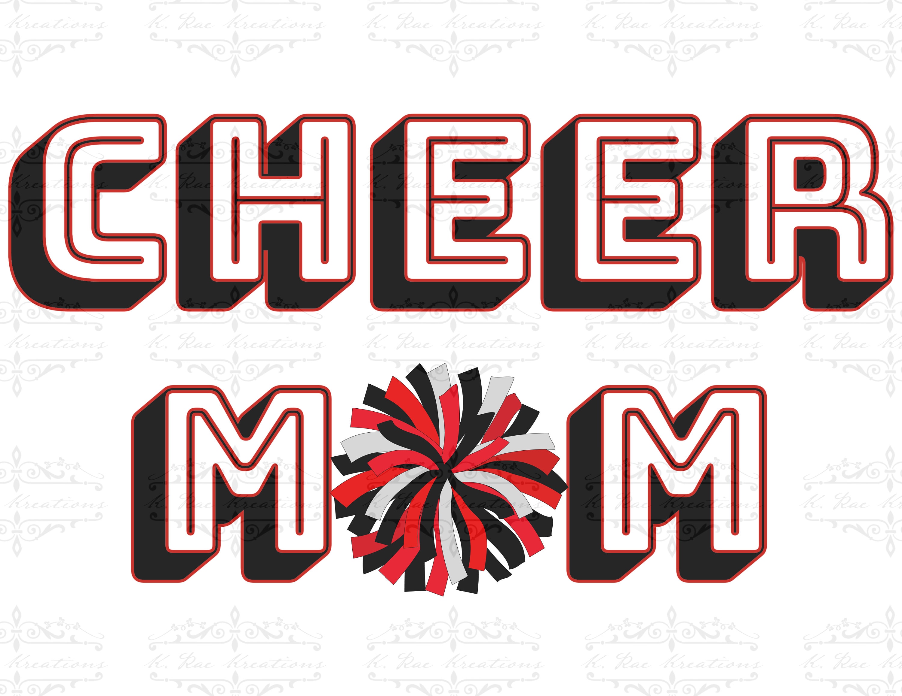 Cheer Mom PNG Red and Black Pom Design Digital Download | Etsy
