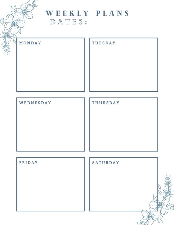 Minimalist Weekly Planner Printable Floral Digital Download | Etsy