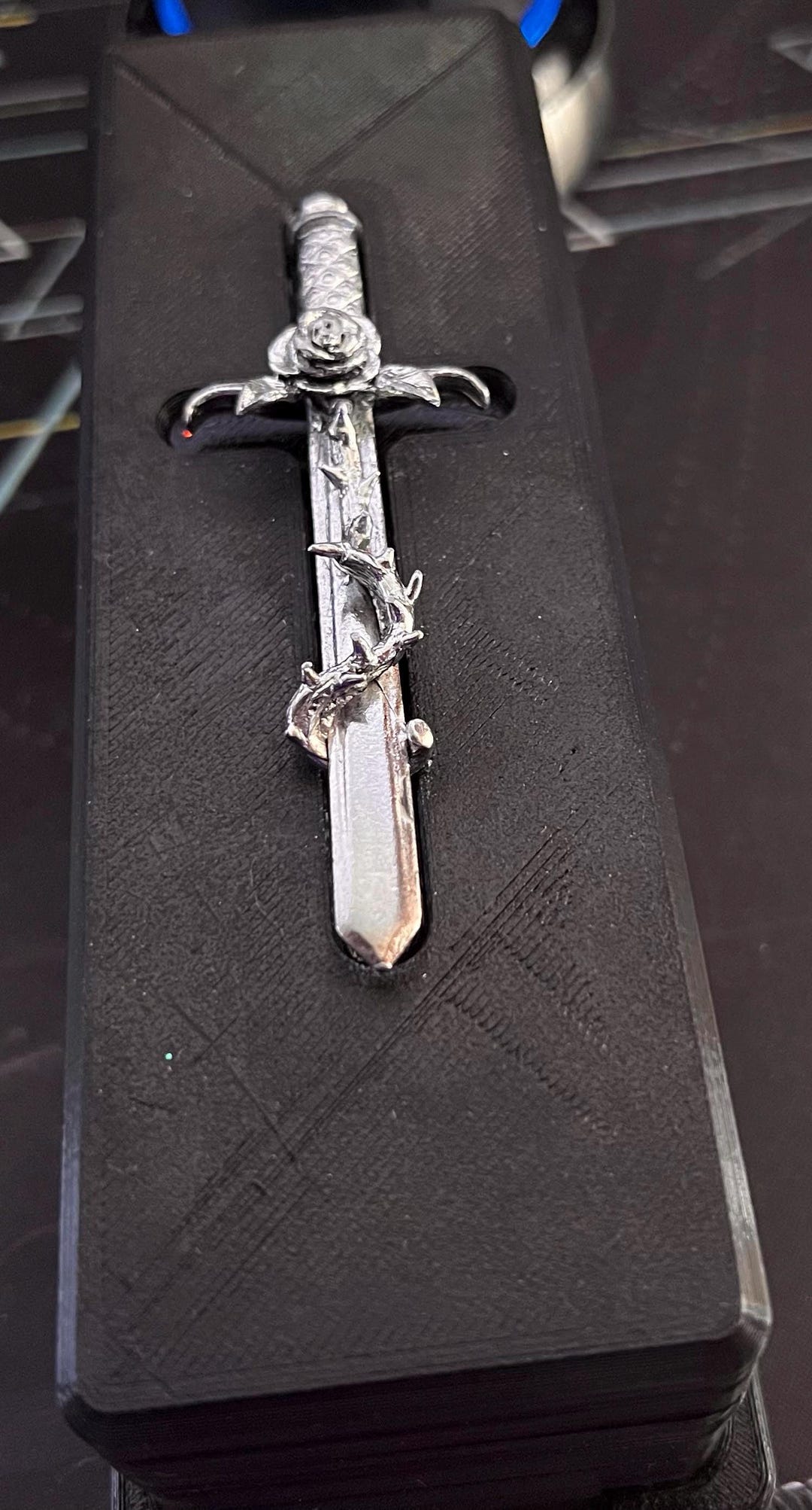 3D Printed Trinket Black Rectangular Sword Adorned Box With Rose for ...