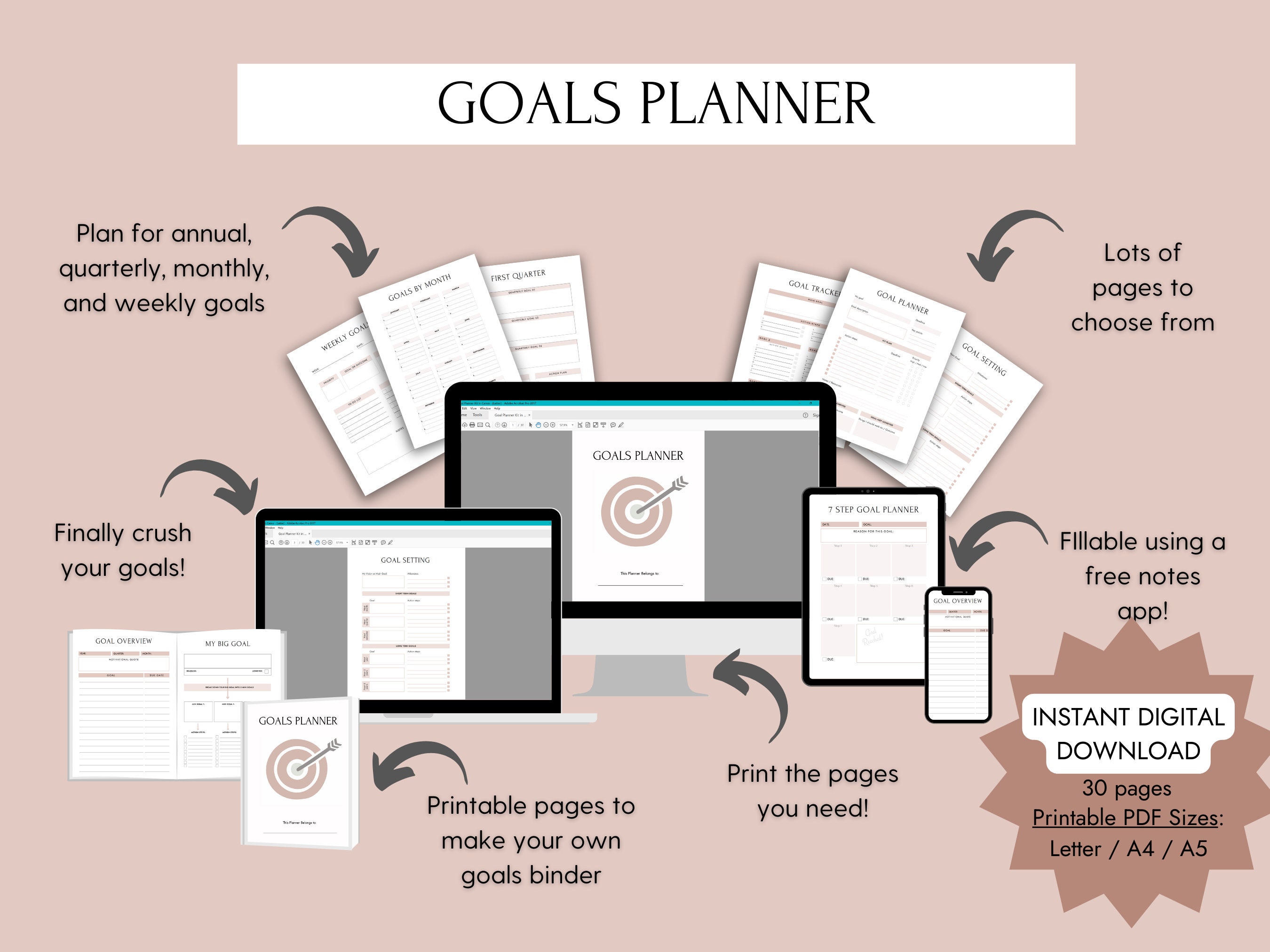 Goals Planner | Printable Goals Binder | Goals Tracker | Goal Setting ...
