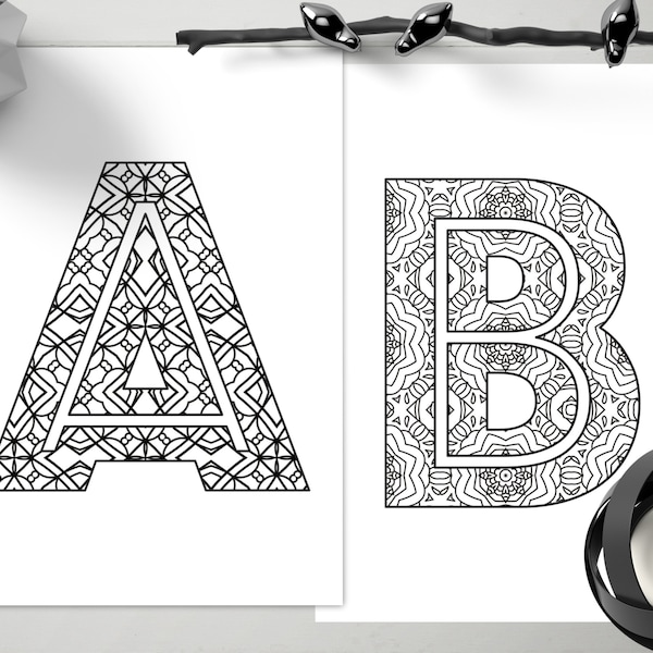 Mandala Alphabet Coloring Pages - Etsy