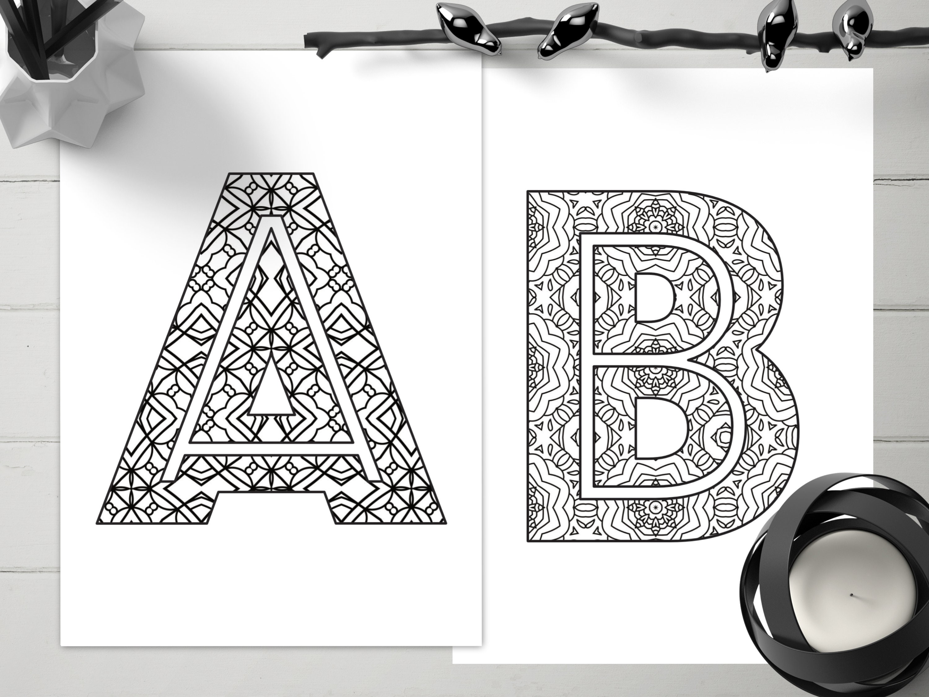 Printable Coloring Mandala Alphabet & Numbers Pages; Printable A4 and ...