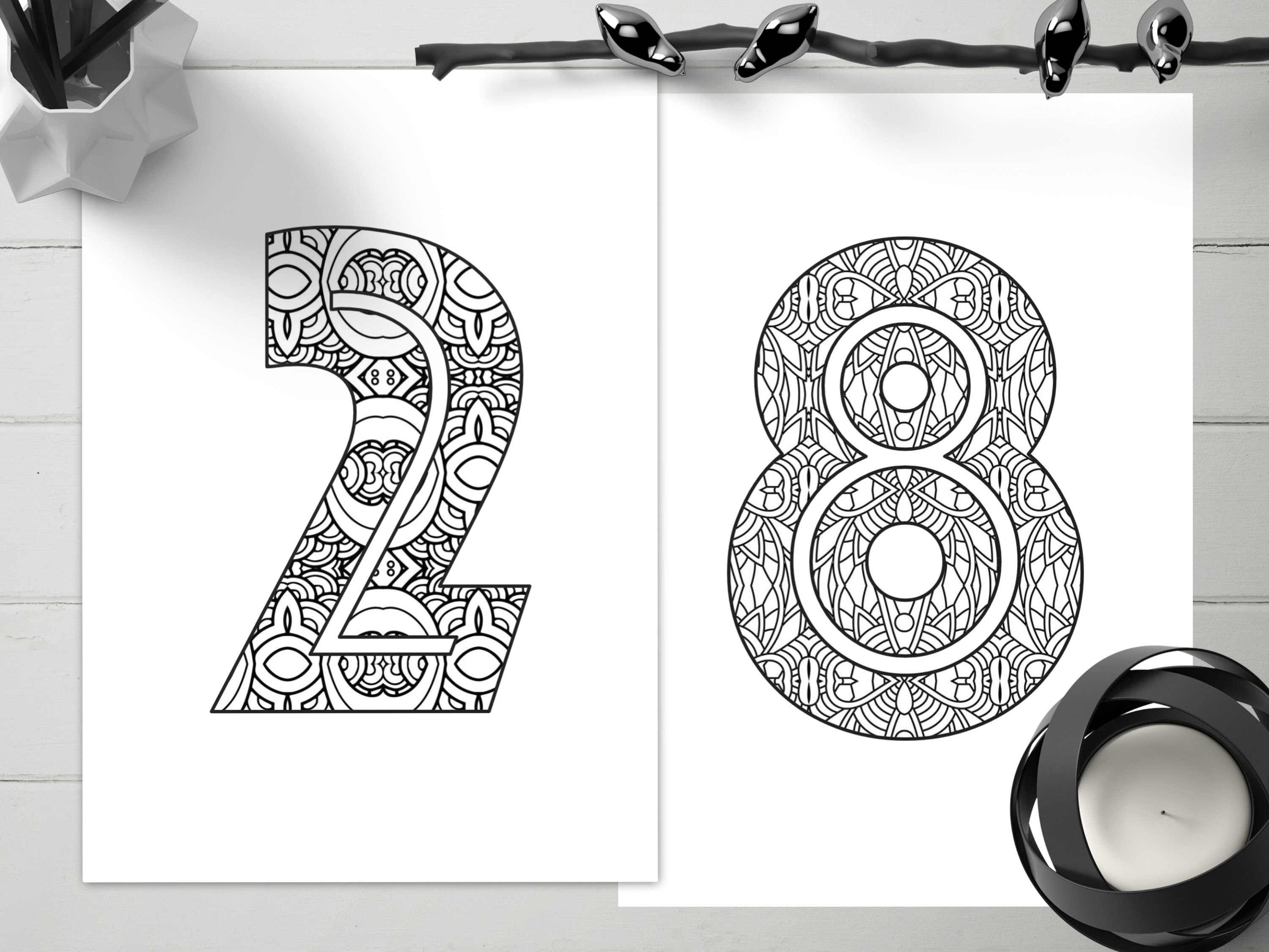 Printable Coloring Mandala Alphabet & Numbers Pages; Printable A4 and ...