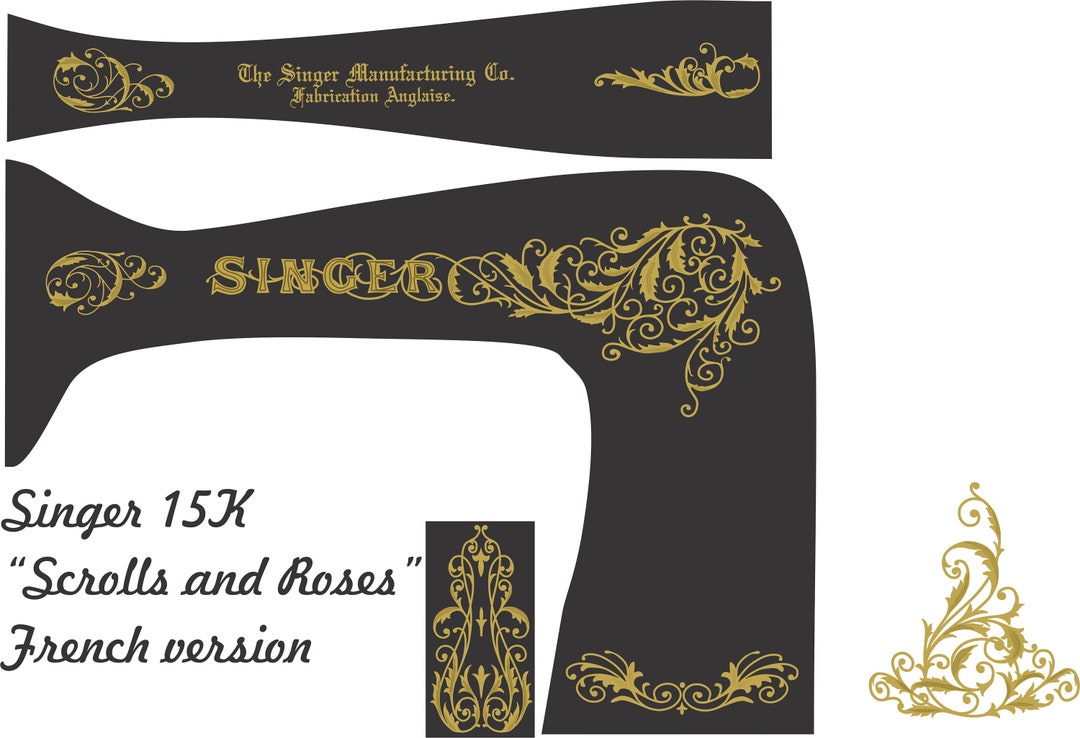 Singer 15K 'scrolls and Roses' French Version Sewing Machine Waterslide ...