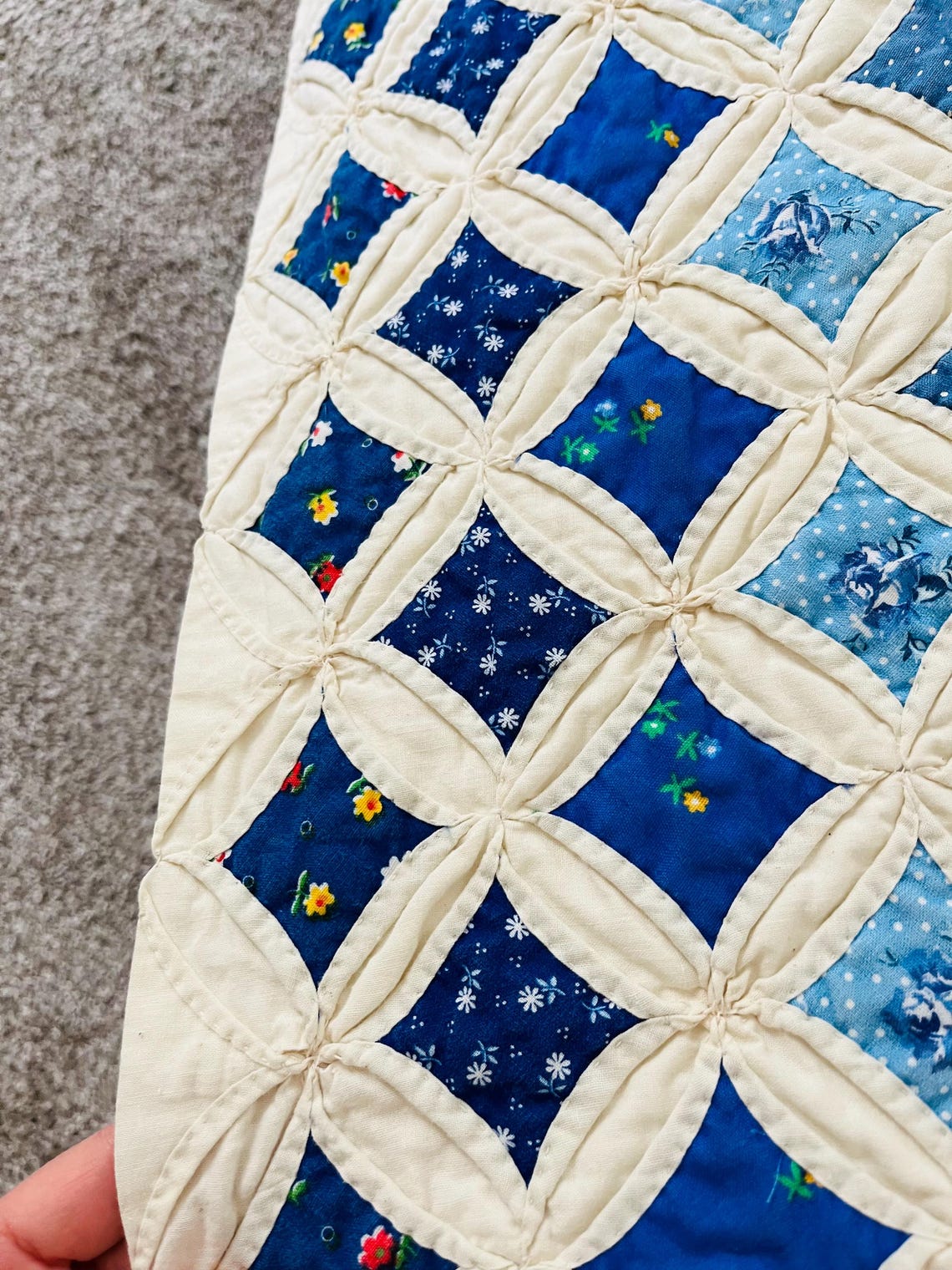 Vintage 1960s Cathedral Quilt Blue Squares Quilt - Etsy