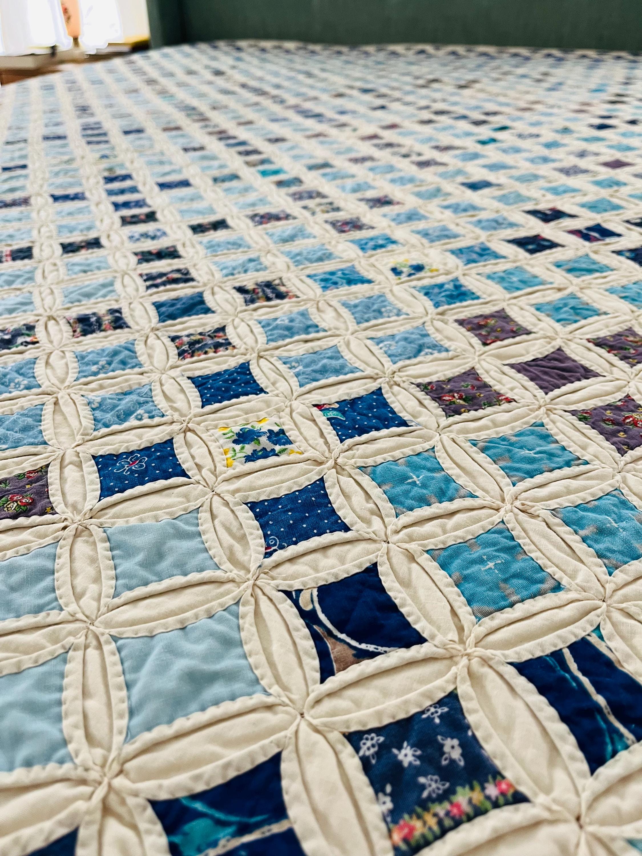 Vintage 1960s Cathedral Quilt Blue Squares Quilt - Etsy