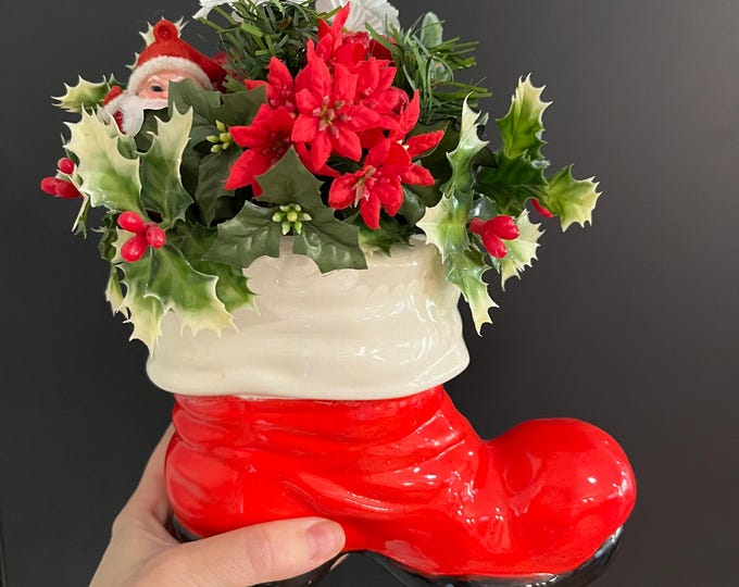 Vintage Christmas Santa Boot With Original Floral Arrangement - Etsy