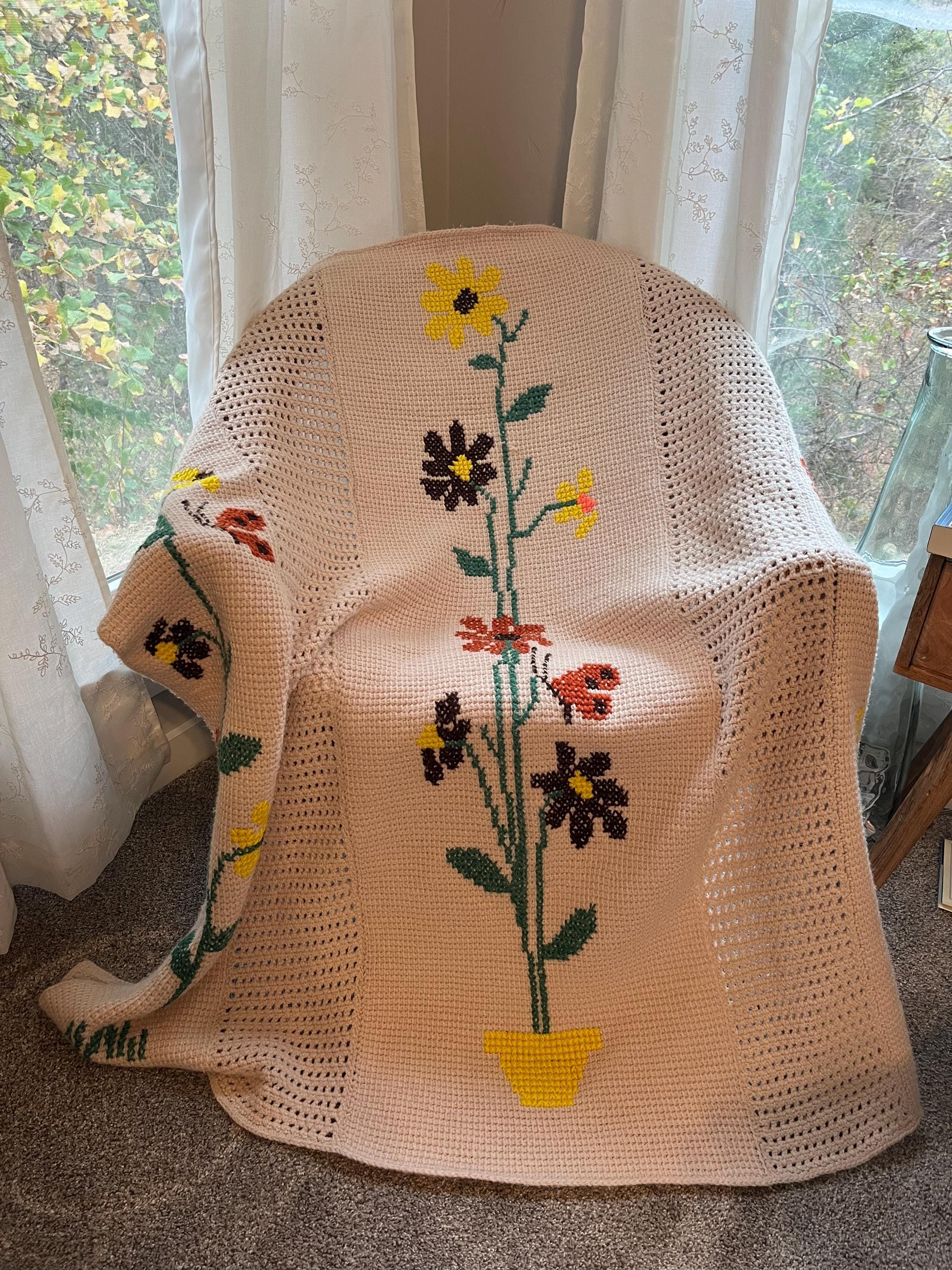 MCM Flower and Butterfly Handmade Afghan Throw Blanket - Etsy