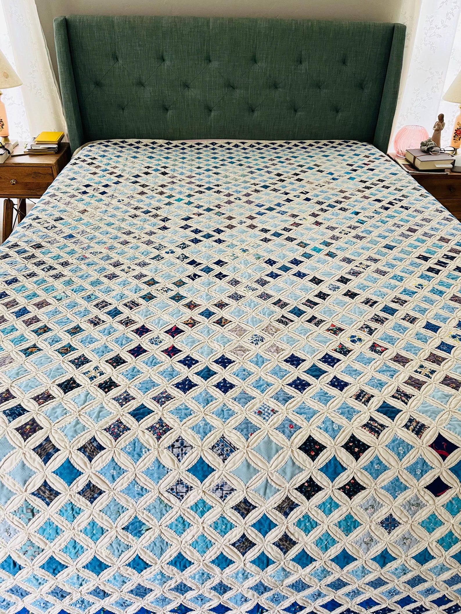 Vintage 1960s Cathedral Quilt Blue Squares Quilt - Etsy