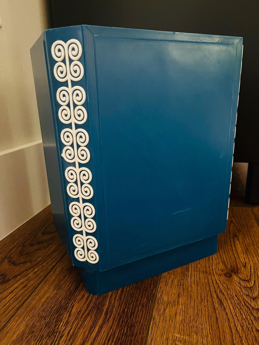 Vintage MCM Blue and White Trash Can - Etsy
