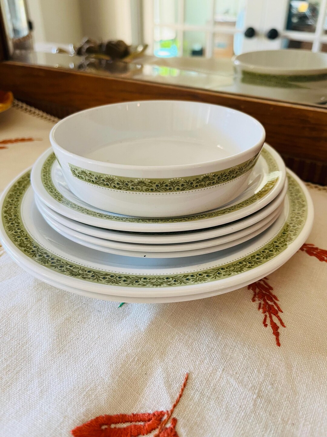 Set of 7 Centura by Corning Vintage Dishes Green Floral Dishes - Etsy