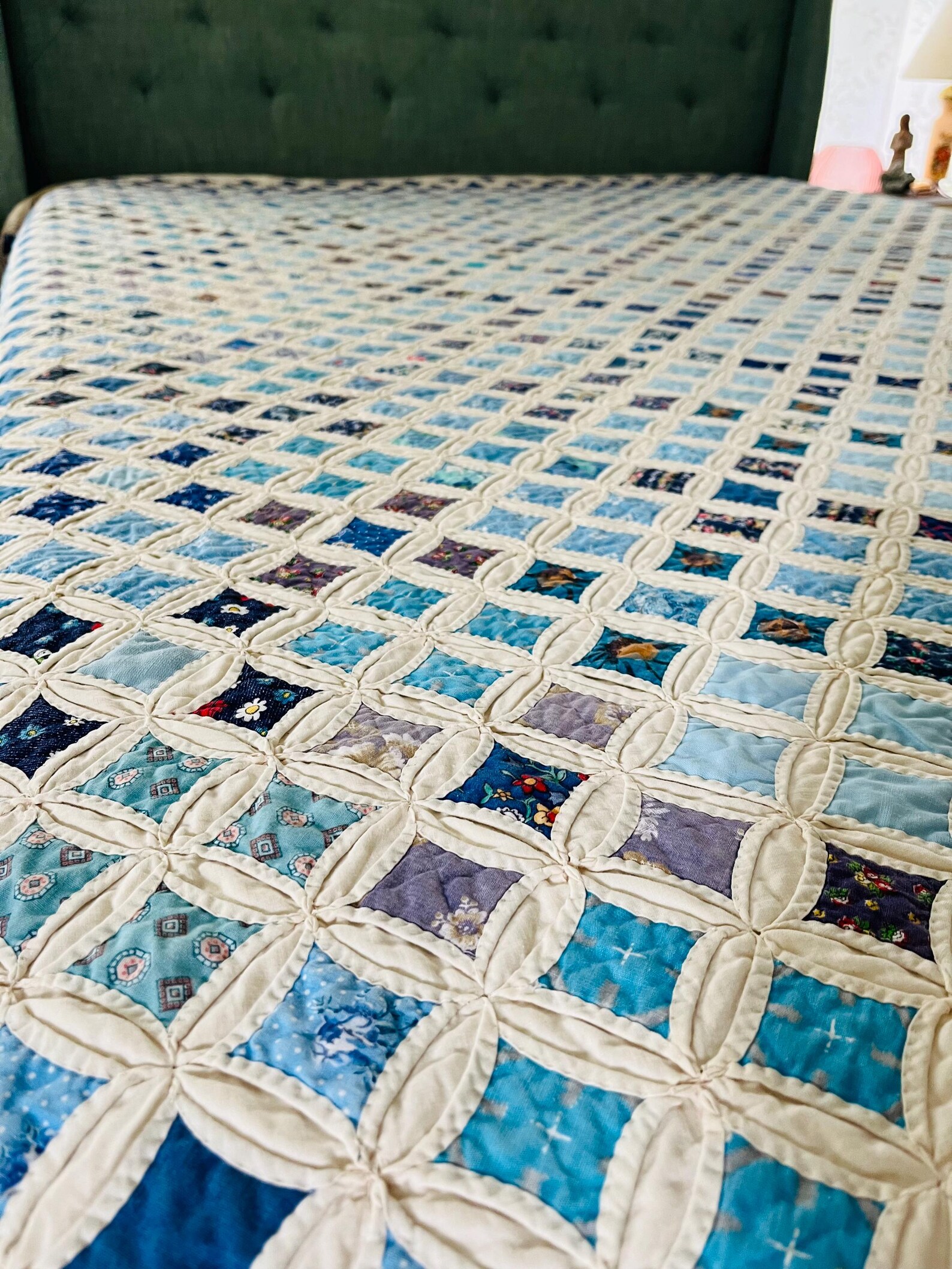 Vintage 1960s Cathedral Quilt Blue Squares Quilt - Etsy