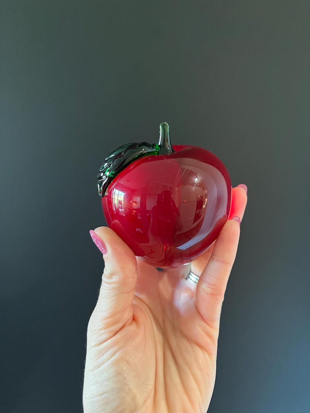 Red Glass Apple Paperweight - Etsy