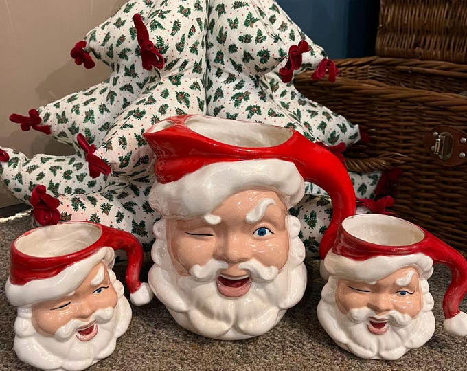 MCM Winking Santa Claus Pitcher and Mugs 1966 - Etsy