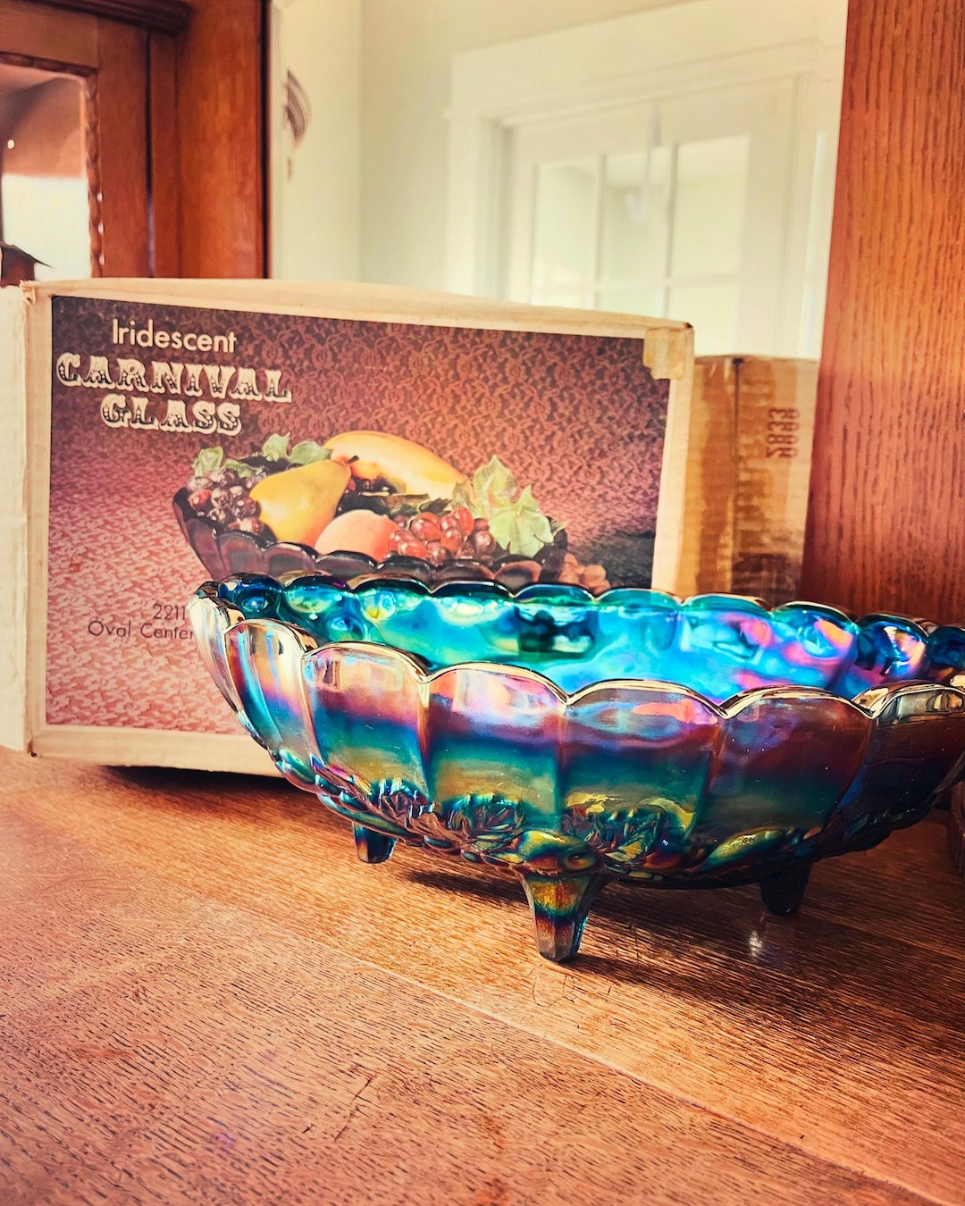 Iridescent Carnival Glass 2211 Oval Center Bowl by Indiana Glass ...