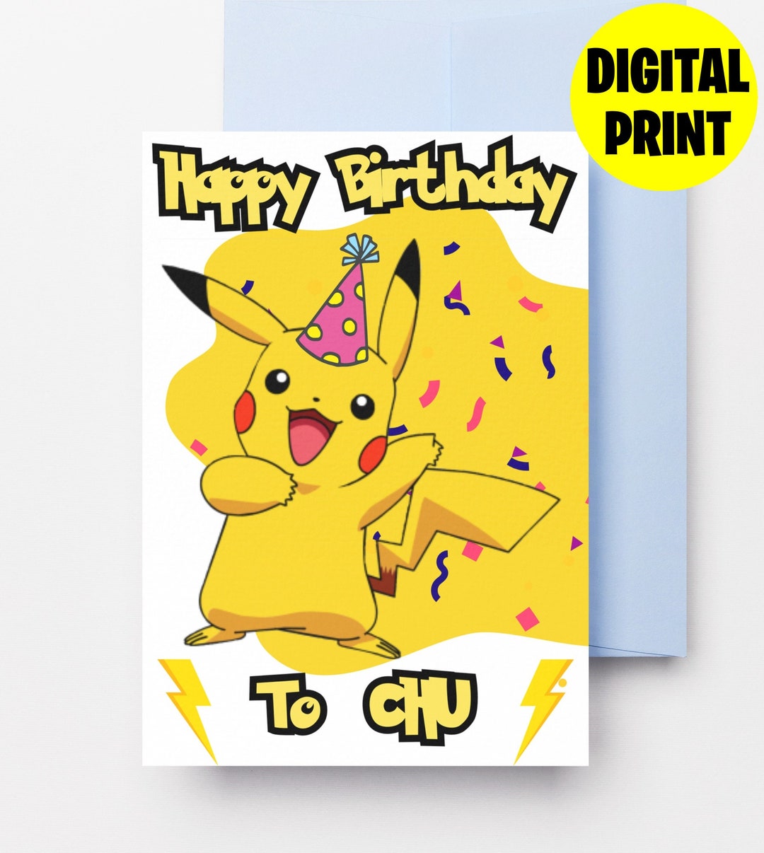 Pikachu Printable Birthday Card A5 Foldable - Etsy