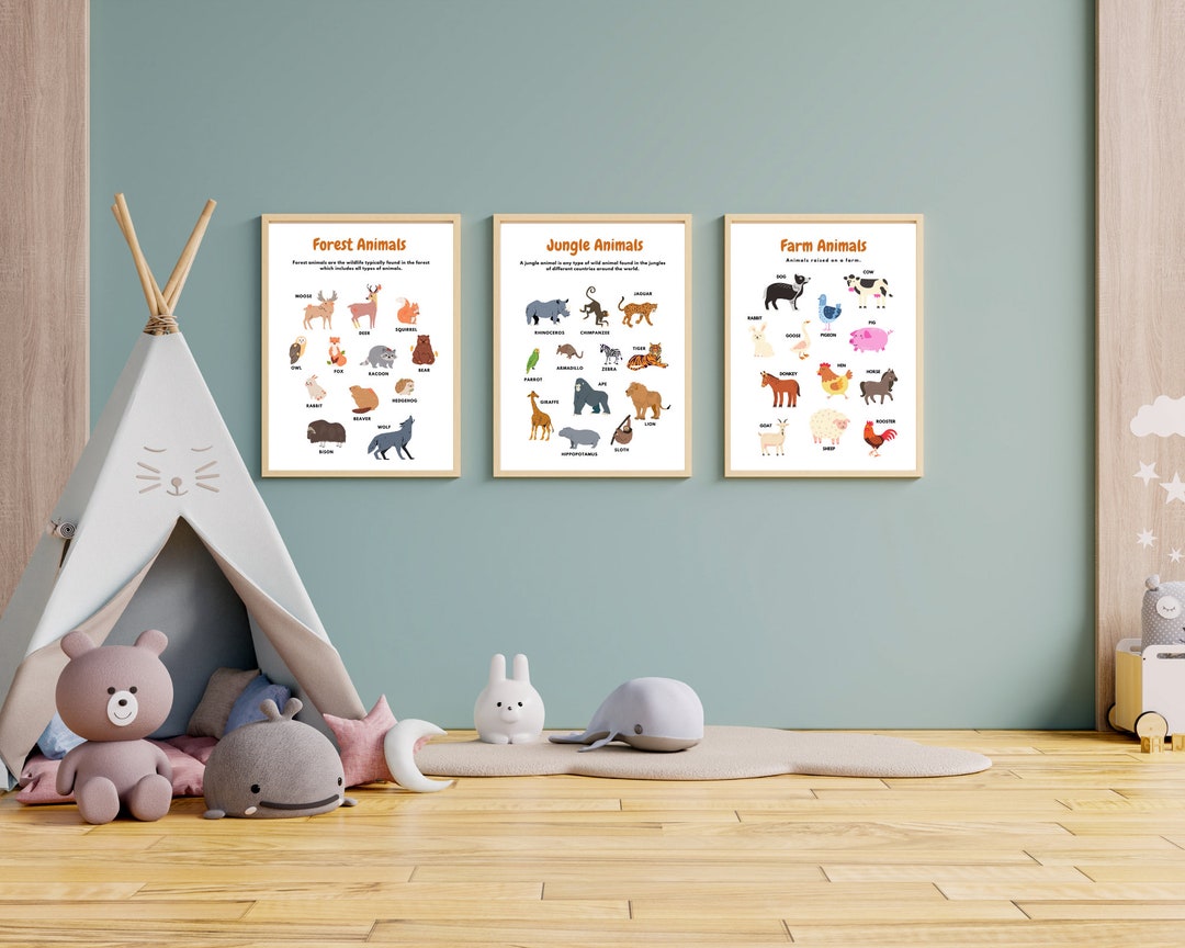 Animal Poster Bundle, Kids Room Wall Art, Playroom Decor, Educational ...