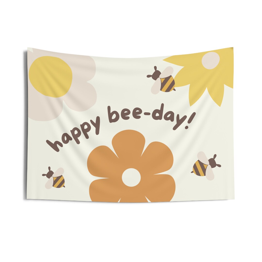 Birthday Banner - Happy Bee-day, Boho Indoor Wall Tapestry First ...