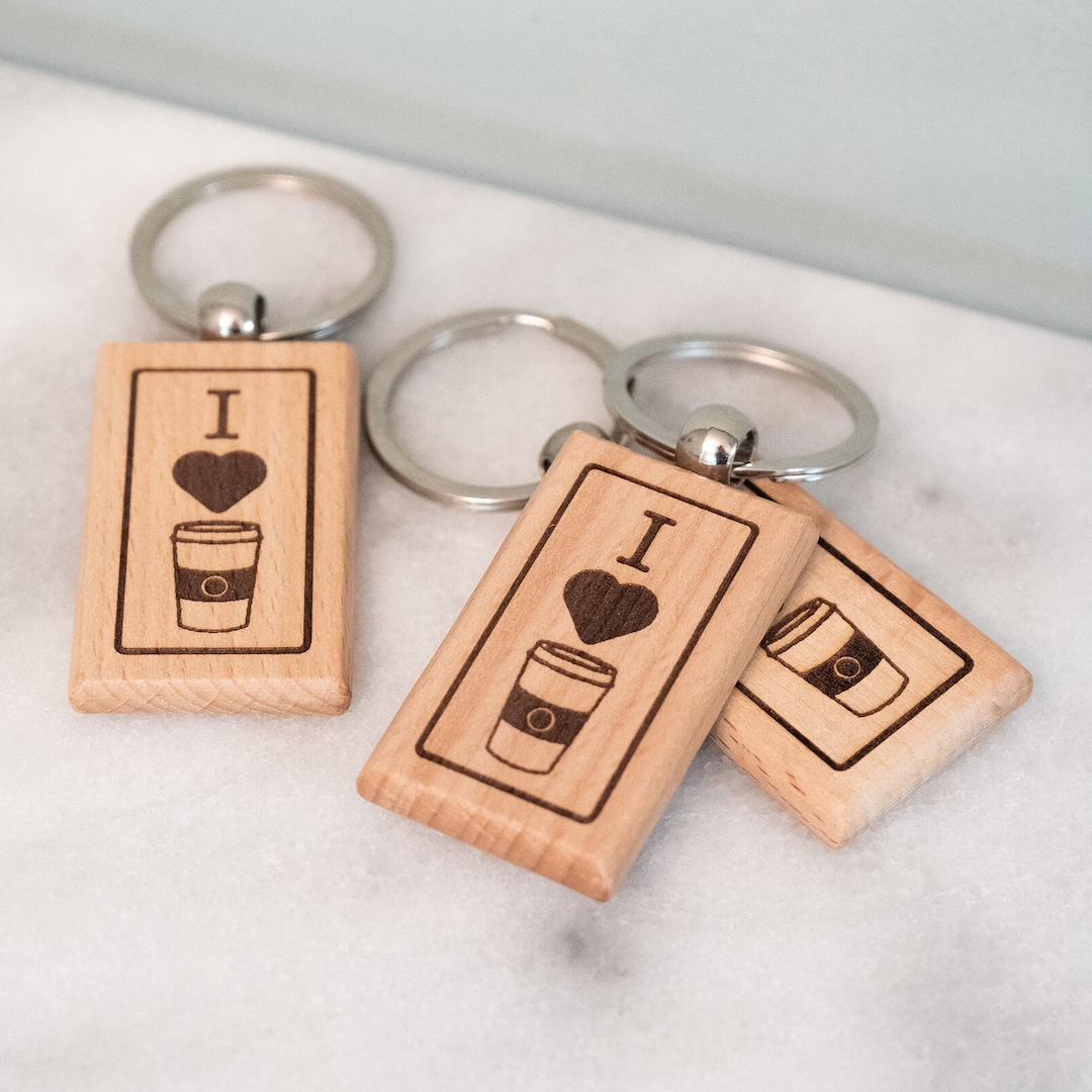 Wooden Coffee Keychain - I Love Coffee Rectangle - by Murphy Decor ...