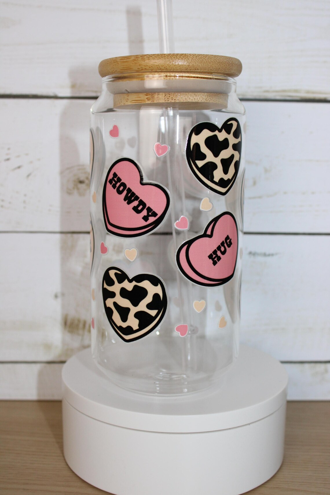 16oz Clear Howdy Hearts Glass Cup. Gifts for Her. Glass Coffee Cup ...