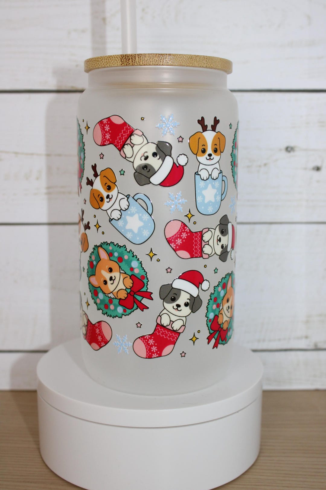 16oz Frosted Christmas Dogs Glass Cup. Christmas Cup. Winter Tumbler ...