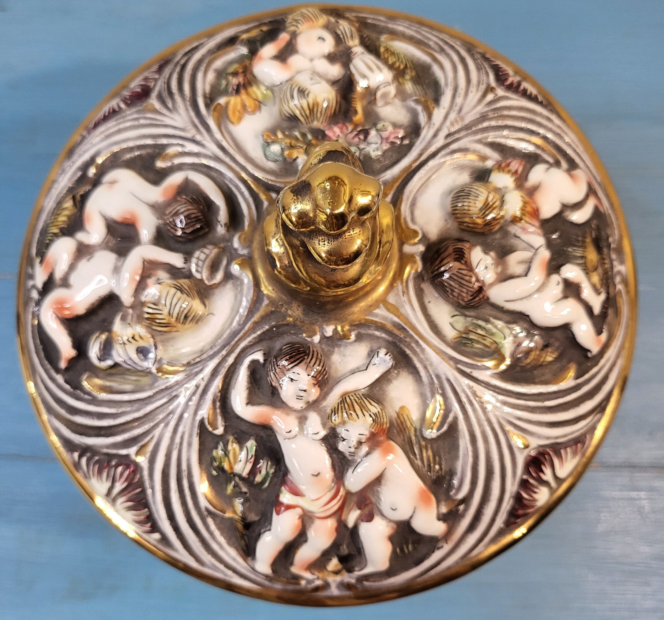 Very Rare Capodimonte Cherub Lidded and Footed Dish Made in Italy With ...