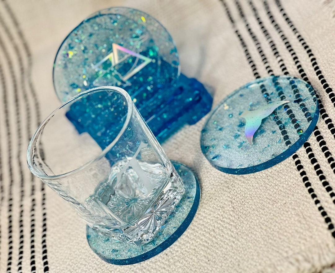 Holographic Resin Coasters 5pc Beach Marine Life Decor Etsy