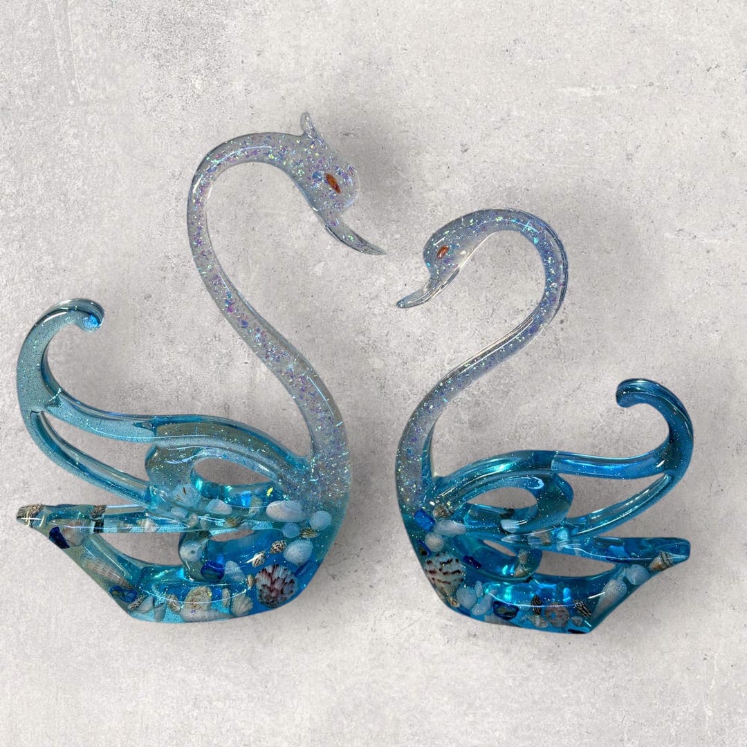 Resin Swan Couple With Seashell Accents - Elegant Ocean-inspired Home ...